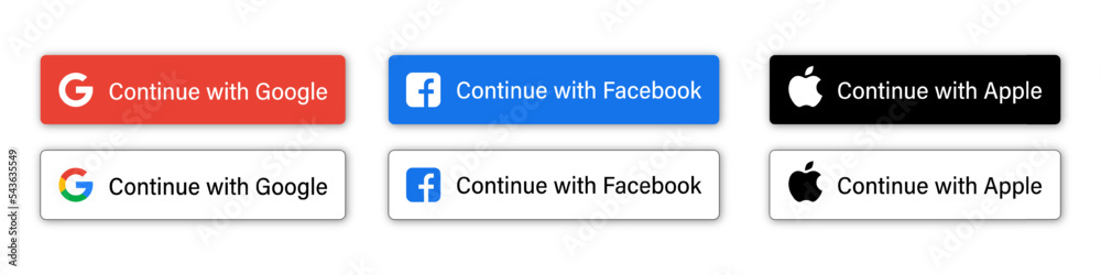 Set of buttons with realistic shadow "Continue with Google", "Continue ...