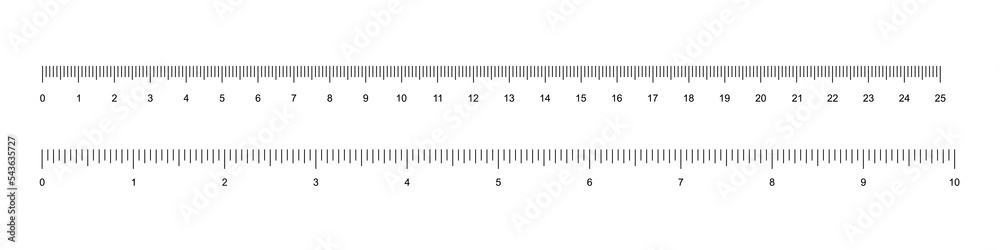 Ruler tape set with vertical black line divisions and numbers to ...
