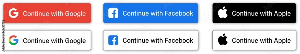 Set of buttons with realistic shadow "Continue with Google", "Continue ...