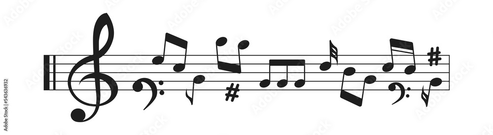 Music notes with line drawing musical sound waves. Musical note melody ...