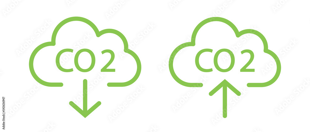 Vetor de CO2 emission flat icon set. Carbon reduction, reduce gas ...