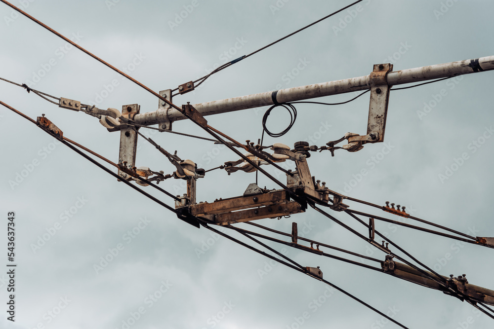Tram wire amps or trolleybus switches with cable connection of high ...