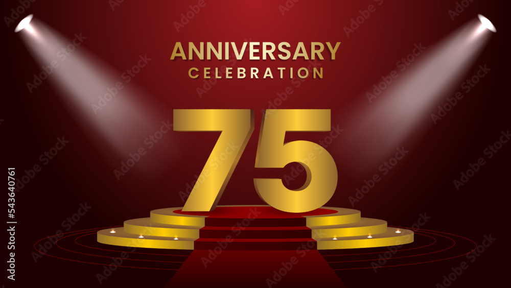 75th Anniversary Celebration With golden stage. Modern and luxurious ...