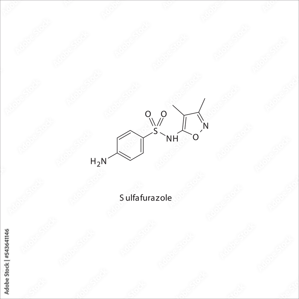 Sulfafurazole flat skeletal molecular structure Sulfonamide antibiotic ...