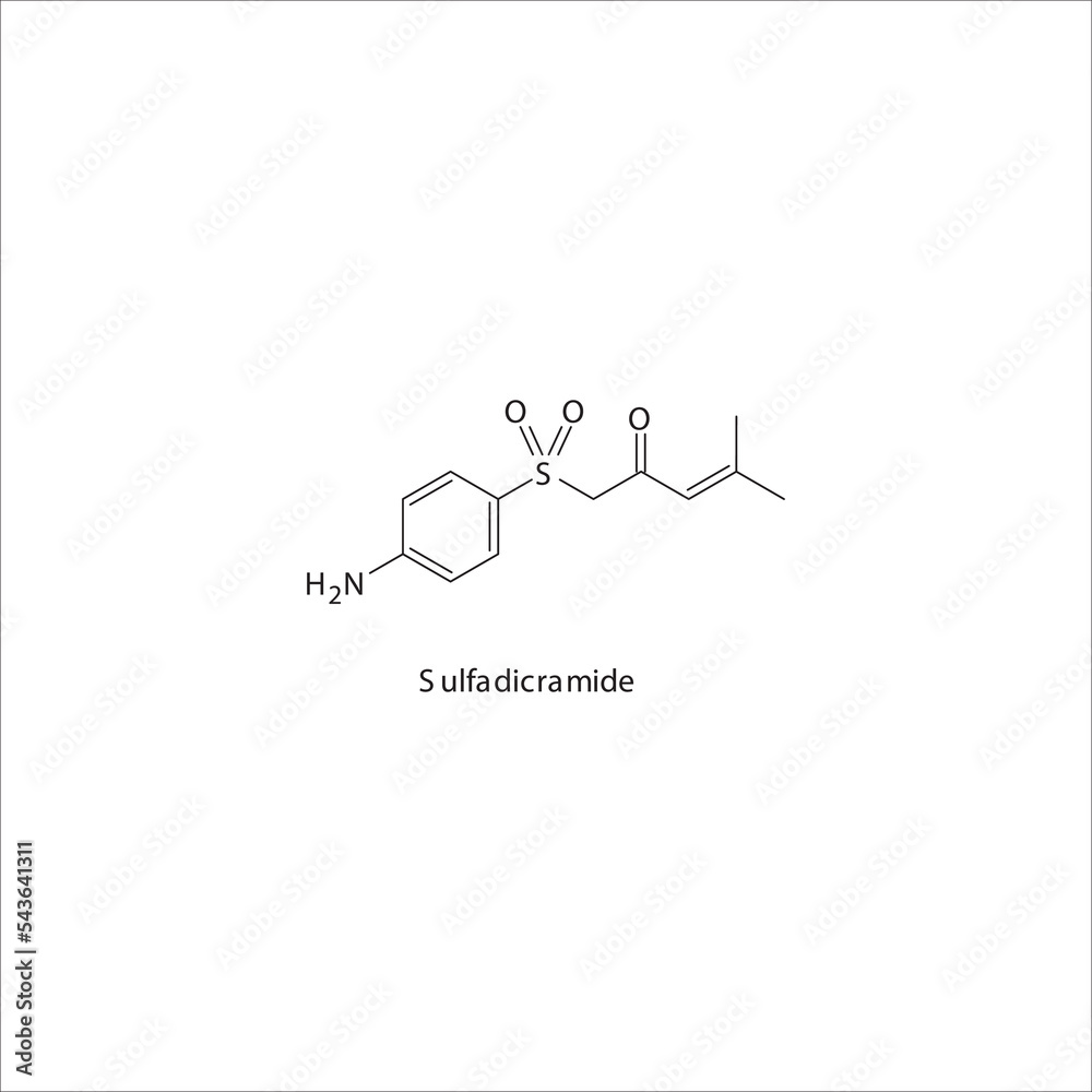 Sulfadicramide flat skeletal molecular structure Sulfonamide antibiotic ...