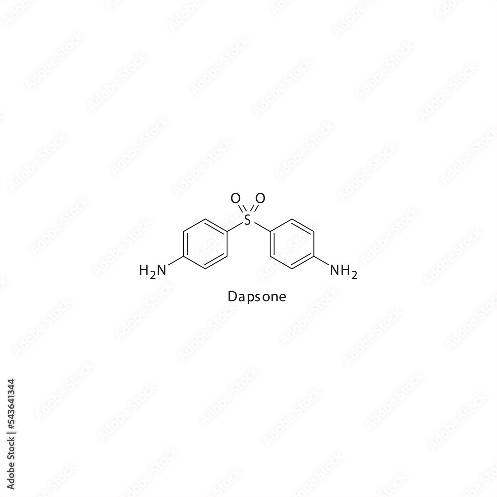 Dapsone flat skeletal molecular structure DHFR inhibitor antibiotic ...
