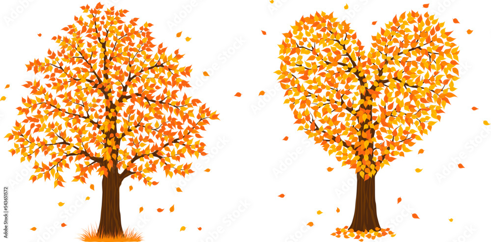 autumn fall trees with falling leaves, isolated vector illustration Stock Vector | Adobe Stock