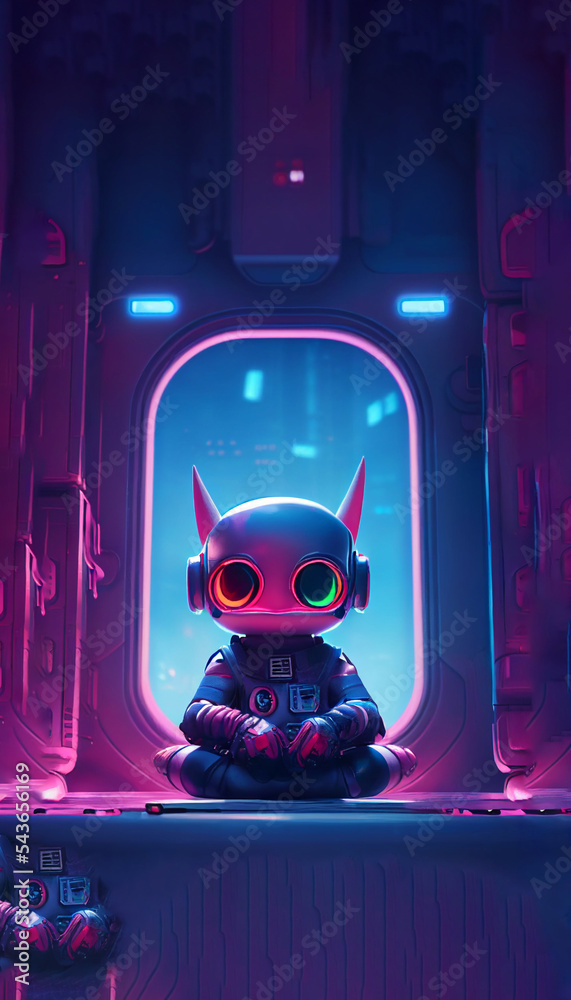 tiny cute adorable cyborg devil Stock Illustration | Adobe Stock