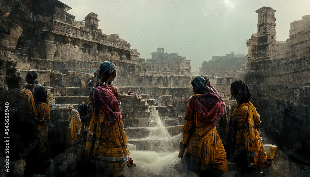 AI generated image of a group of women in ancient India collecting ...