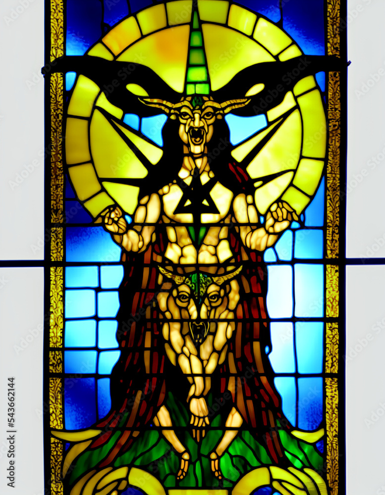 Wiccan renaissance baphomet sorcerer church stained glass Stock ...