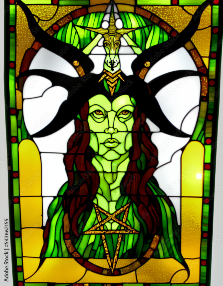 Wiccan renaissance baphomet witch stained glass Stock Illustration ...
