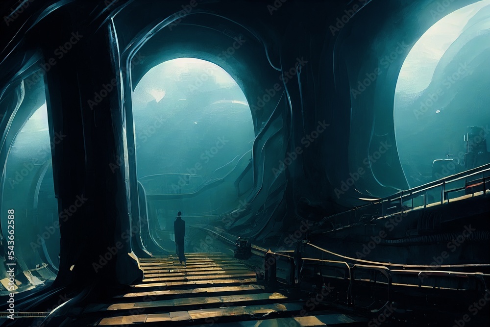 Lifeless gloomy underground city street for futuristic scifi dystopia ...