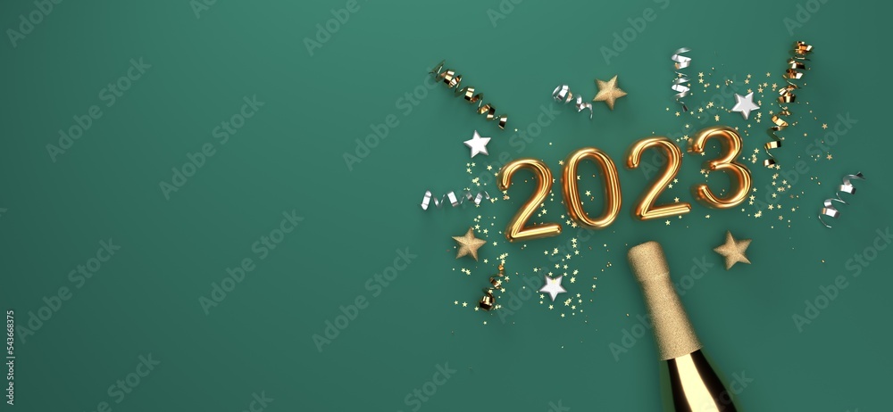 New Year 2023 celebration theme with a champagne bottle with confetti ...