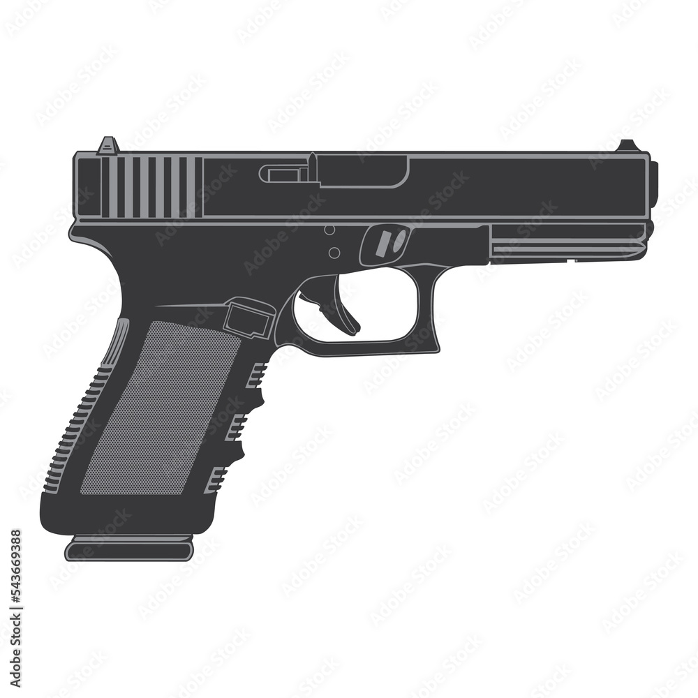 Vector illustration of a black pistol on a white isolated background ...