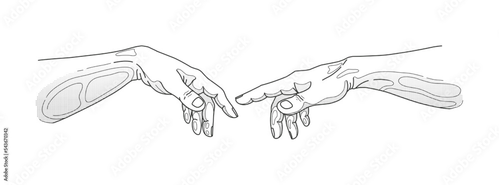 Michelangelo Adam creation. God hands drawing. Creative line art. Man ...
