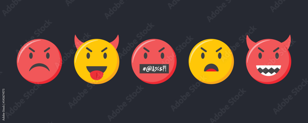 Emoji icons set. Angry and evil Emoticons collection vector ...