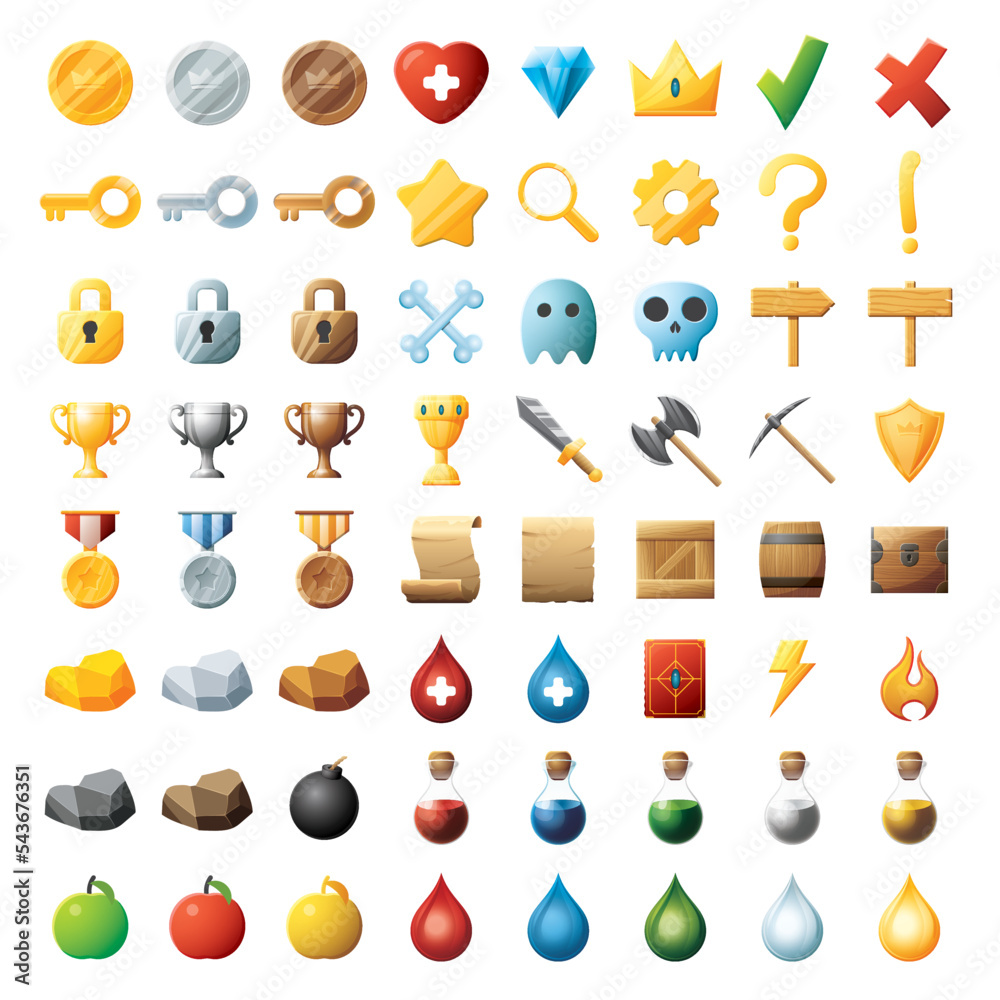 Game UI assets set. Gaming user interface icons collection. vector ...