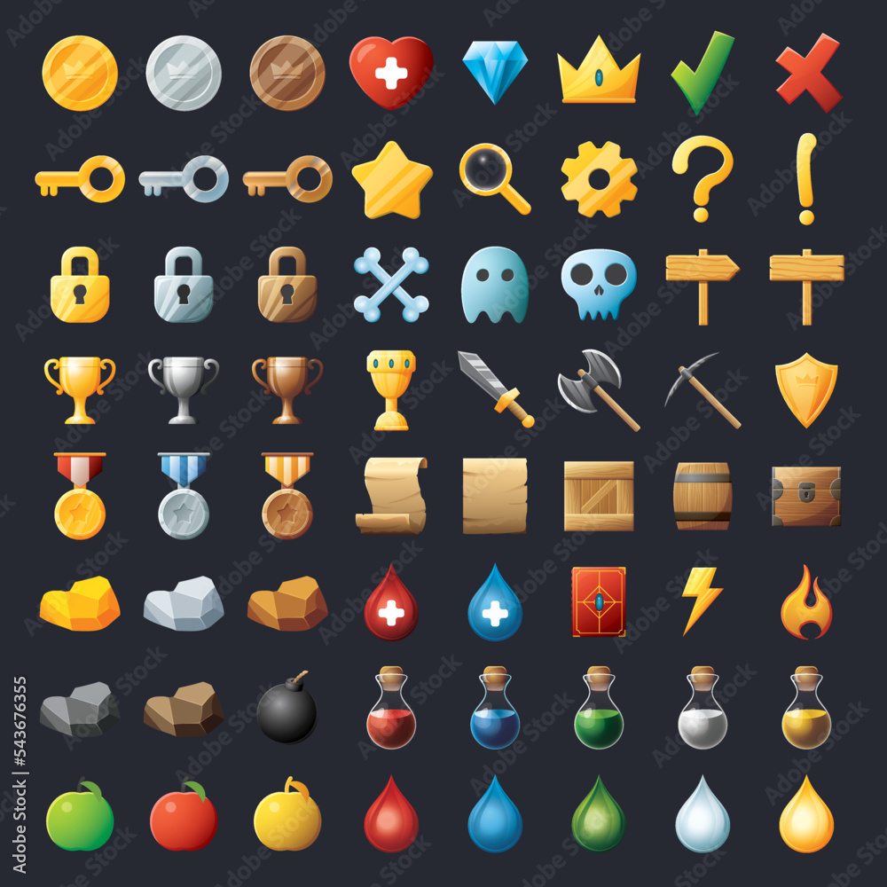 Game UI assets set. Gaming user interface icons collection. vector ...