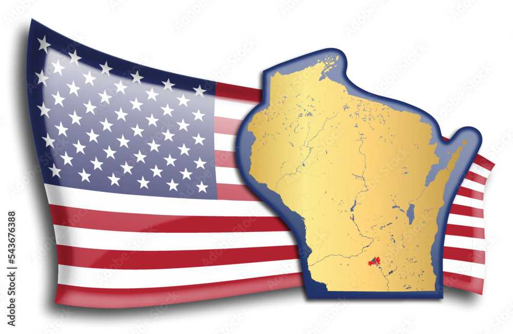 Vetor de U.S. states - map of Wisconsin against an American flag ...