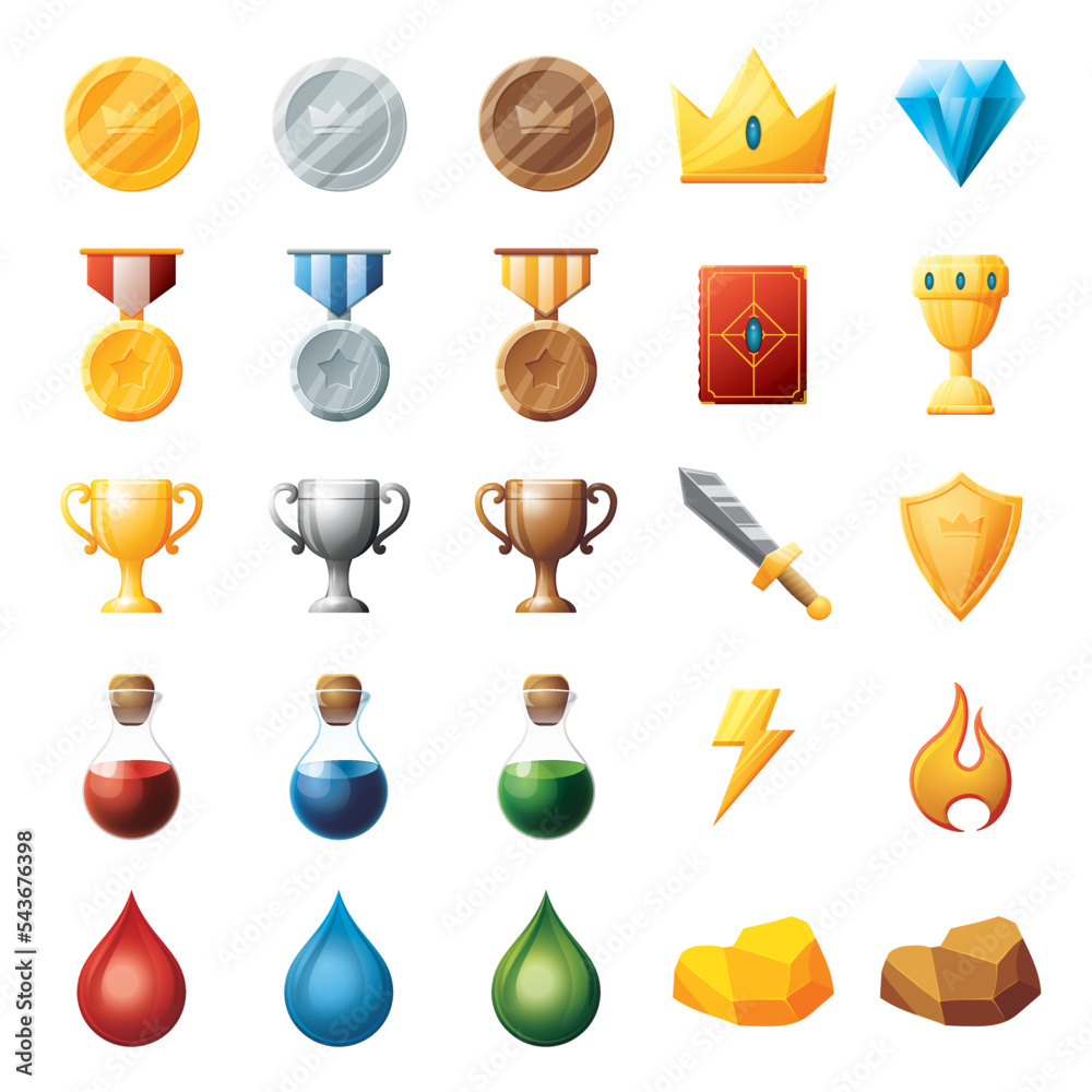 Game UI assets set. Gaming user interface icons collection. vector ...