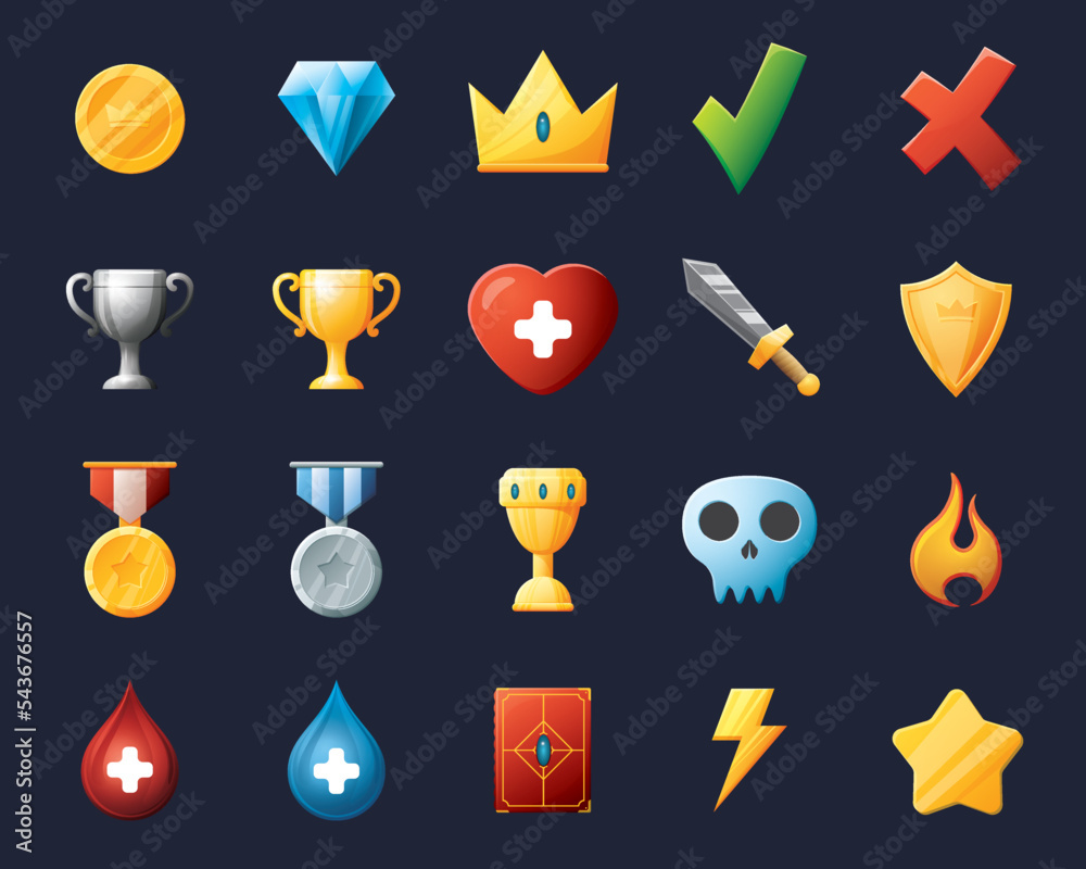 Game UI assets set. Gaming user interface icons collection. vector ...