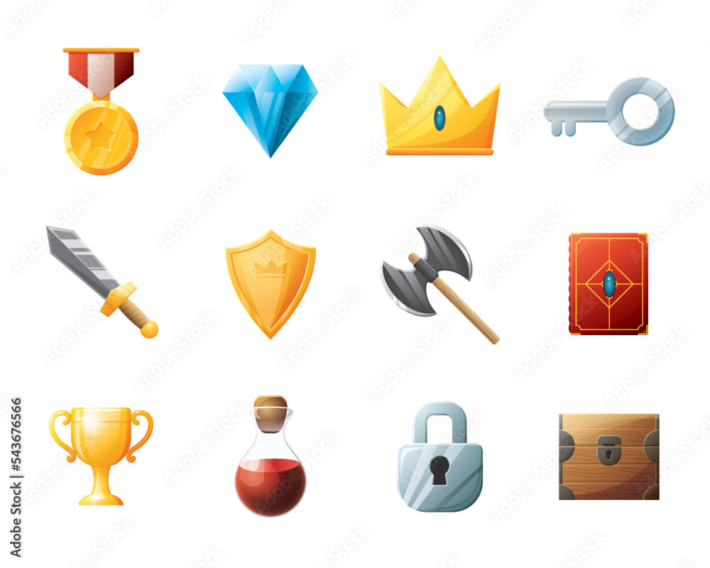 Game UI assets set. Gaming user interface icons collection. vector ...