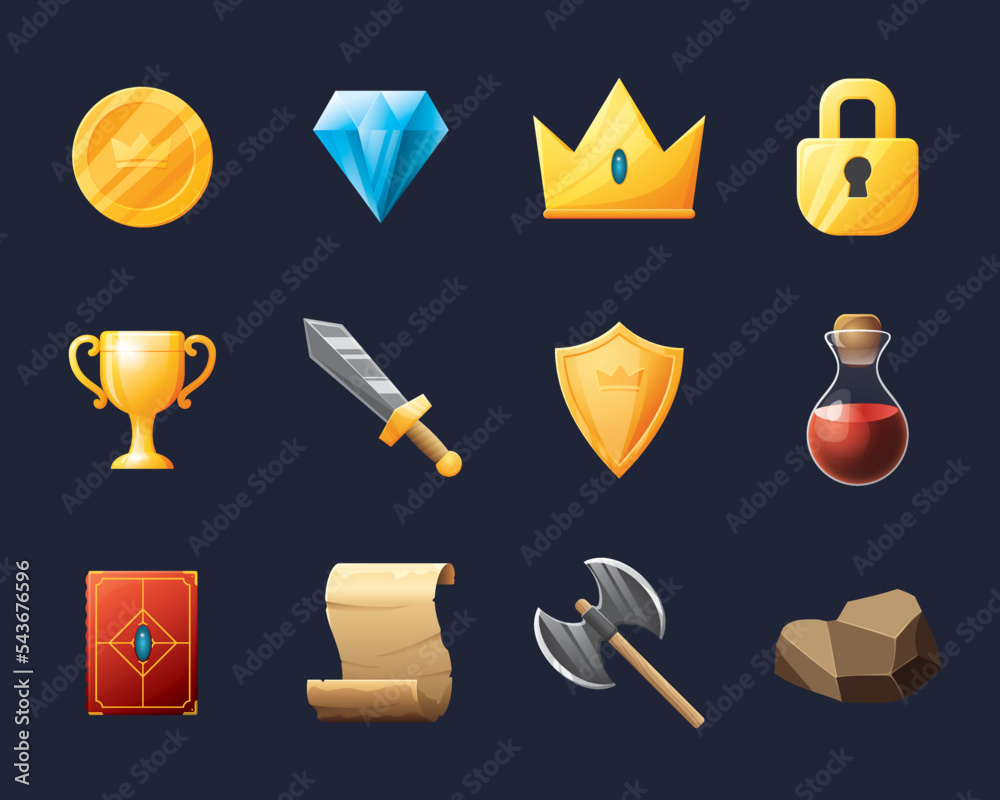 Game UI assets set. Gaming user interface icons collection. vector ...