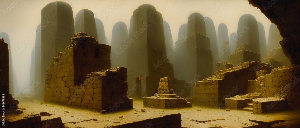 Artistic concept illustration of a scary underground temple with ...