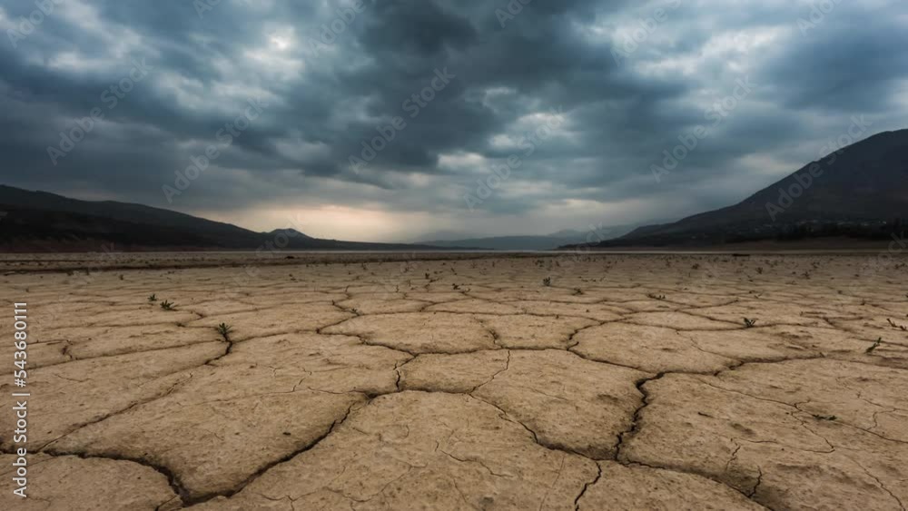 cracked land Timelapse with Dramatic clouds, lack of freshwater global ...
