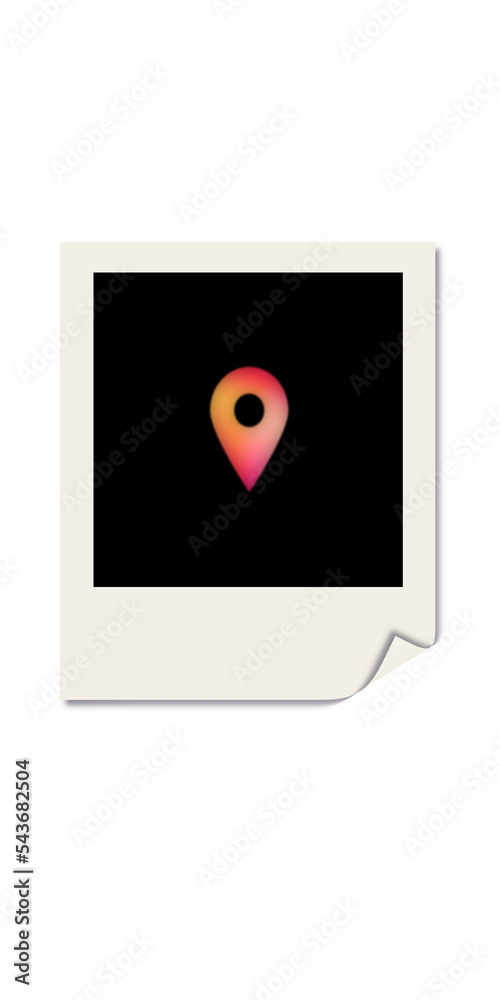 foto istantanea polaroid con simbolo di posizione su sfondo nero Stock ...