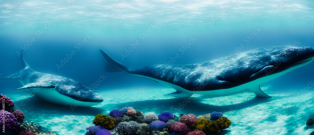 Artistic concept illustration of a abstract whale in the ocean ...