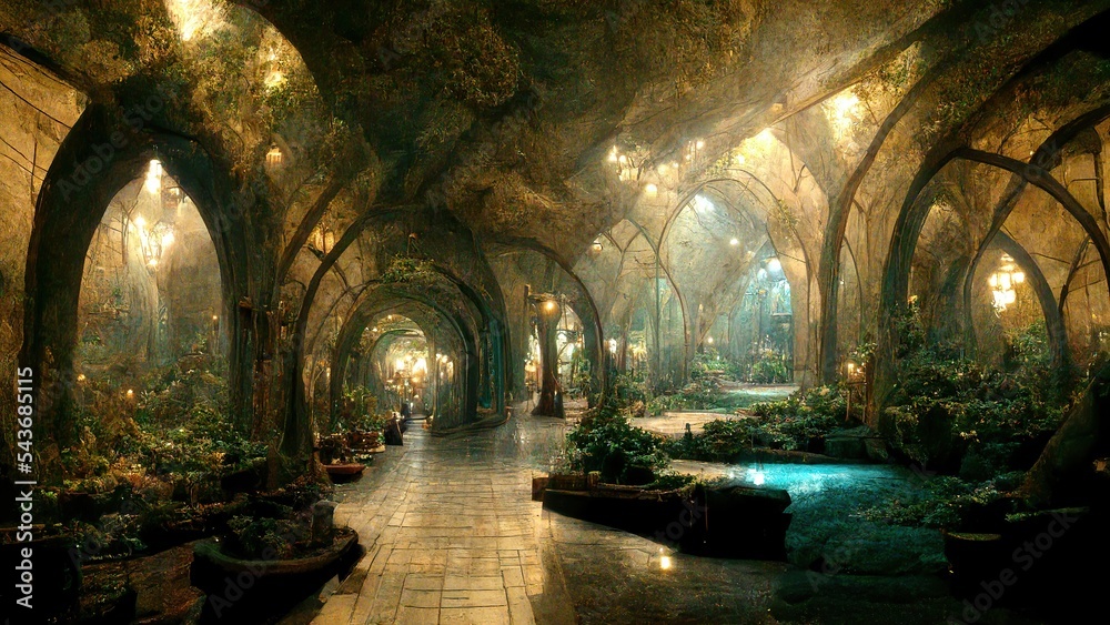 Architecture inside the cave, magical passages and gates, ancient ...