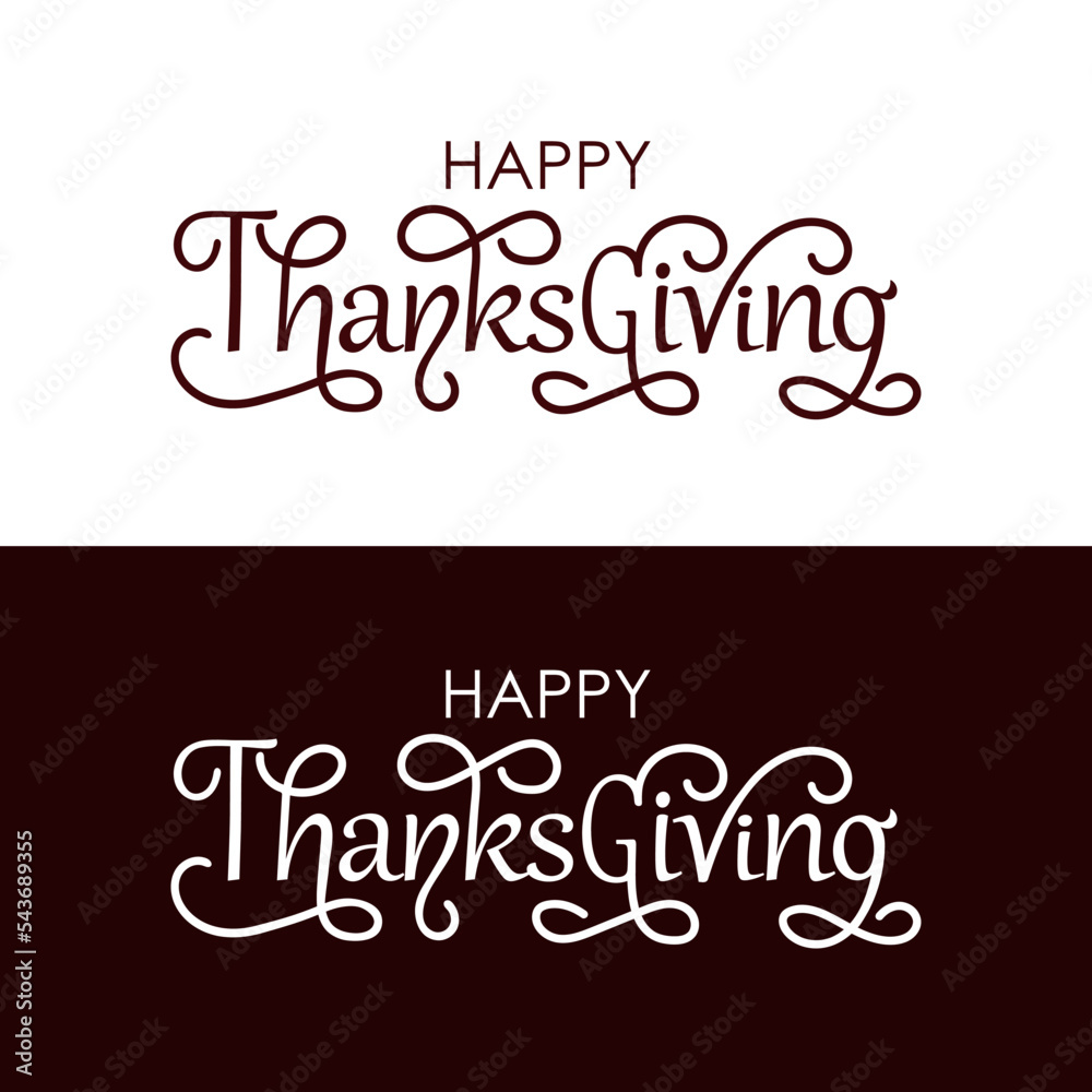 Happy Thanksgiving handwritten text on black and white background. Modern brush ink calligraphy ...