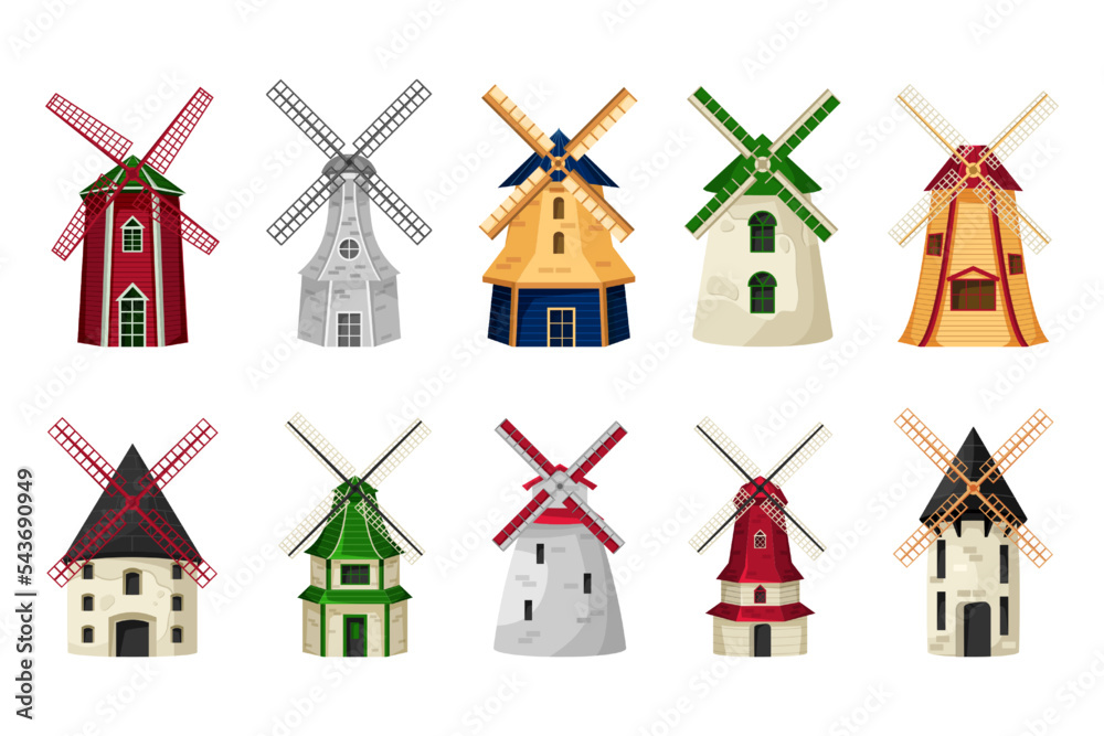 Dutch wind mill. Holland farm. Old architecture technology. Countryside ...