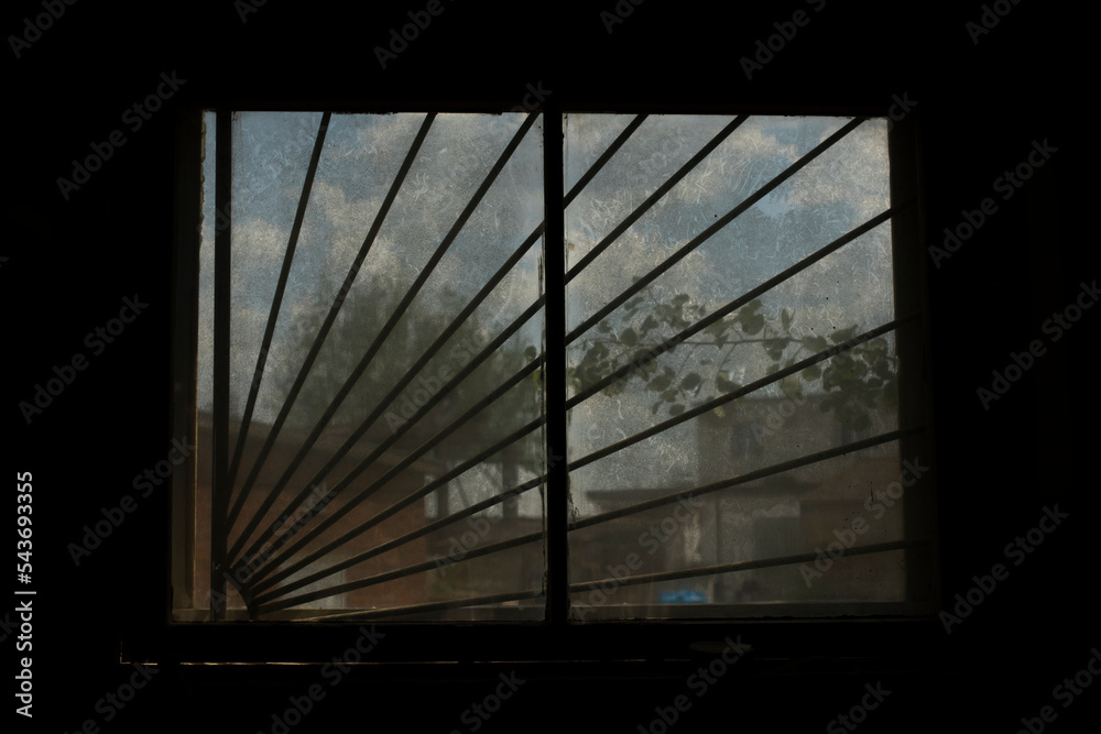 Window in building. Single window. Light in dark interior. Glass in ...