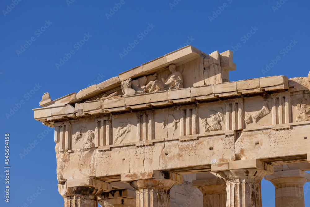 Details of Parthenon portico, Athens, Greece. Temple was dedicated to ...