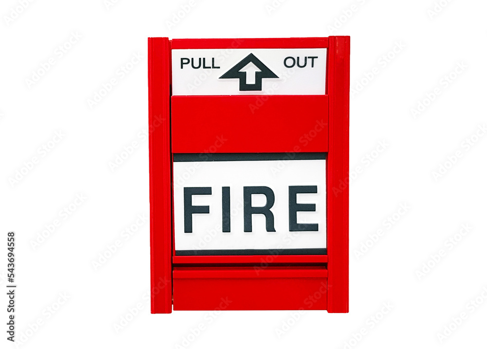 Fire alarm switch box isolated on white background with clipping path ...
