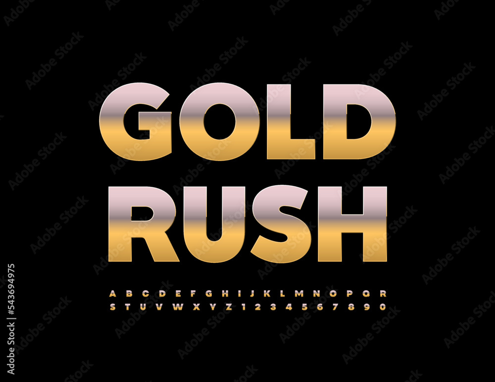 Vector advertising emblem Gold Rush. Luxury Font. Artistic Alphabet ...