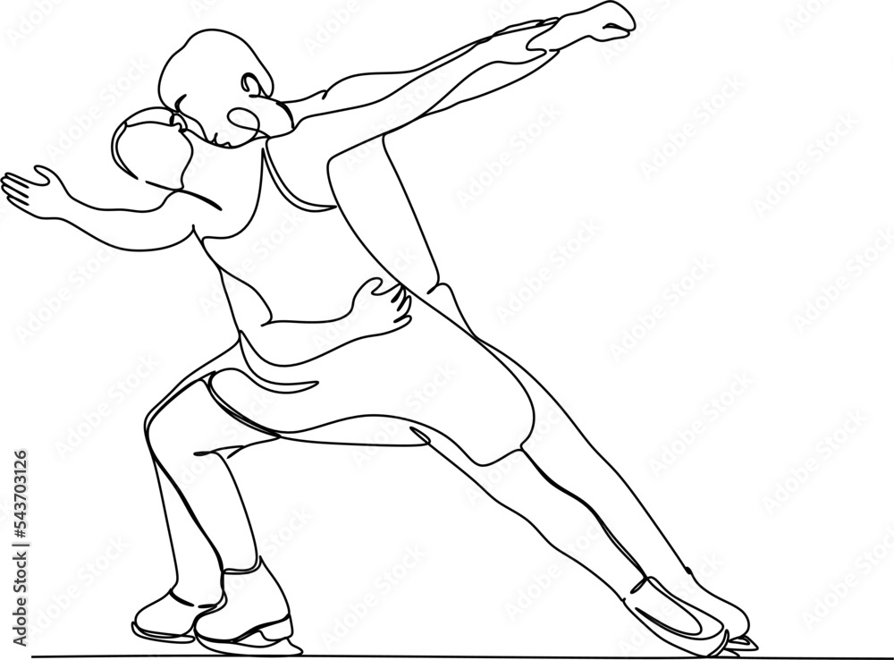 Continuous line drawing of figure skating girl and a man doubled up ...