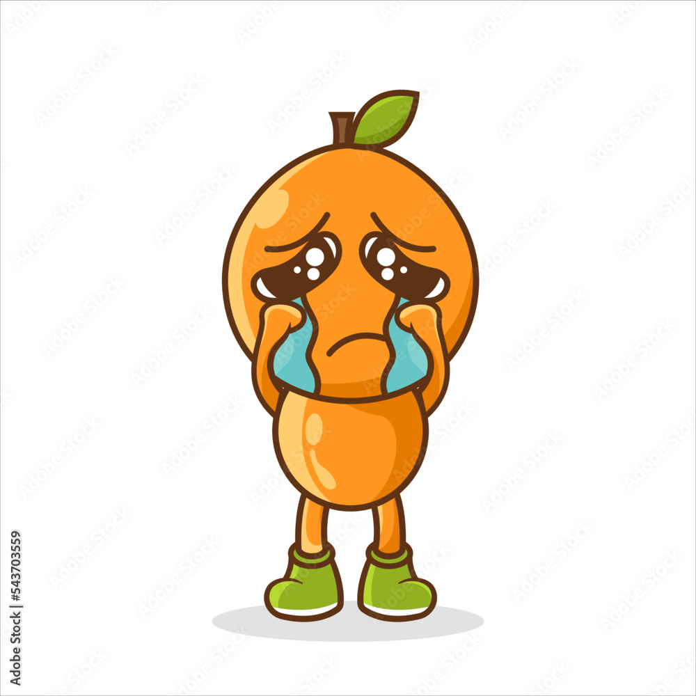 Orange character with sad emotion. Crying orange mascot cartoon style ...