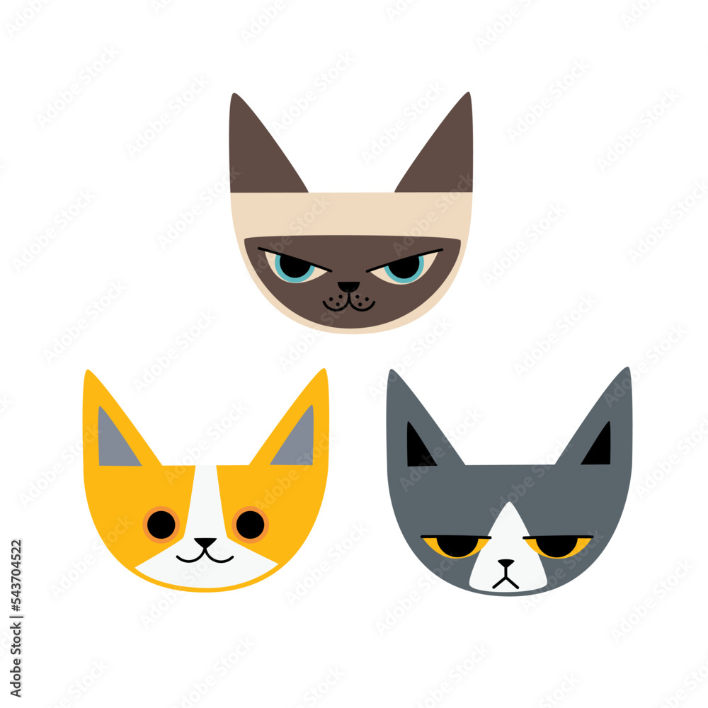 Cartoon illustration of cat head. Different type of cats. Vector ...