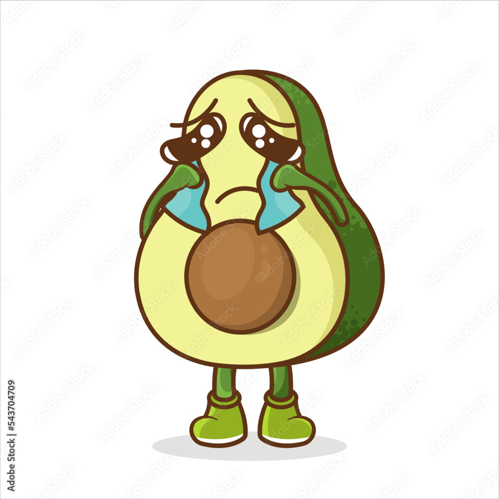 the illustration of crying avocado, Cute sad funny avocado. Vector ...