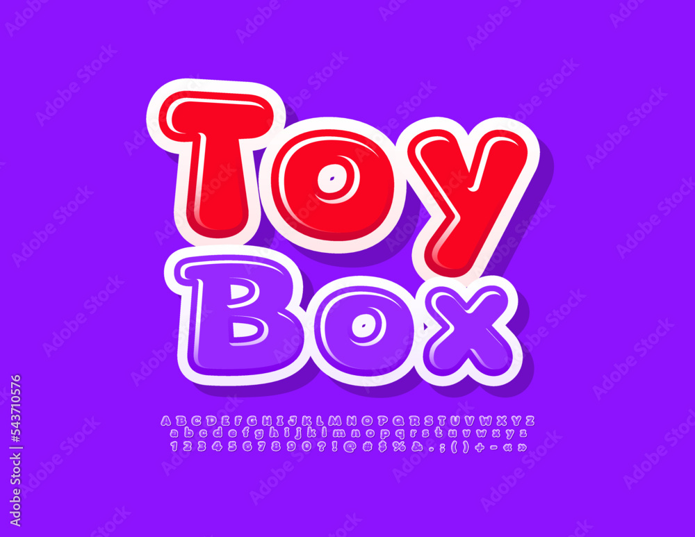 Vector colorful sign Toy Box. Bright Glossy Font. Cute Alphabet Letters ...