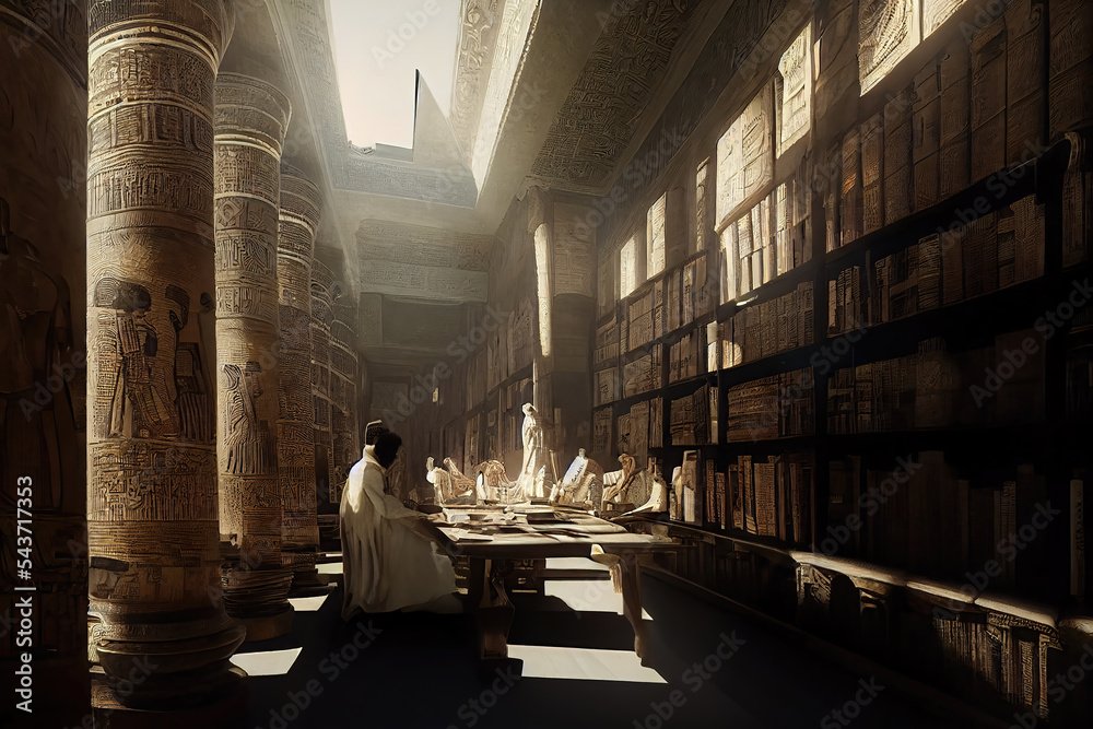 AI generated image depicting inside of the ancient library at ...
