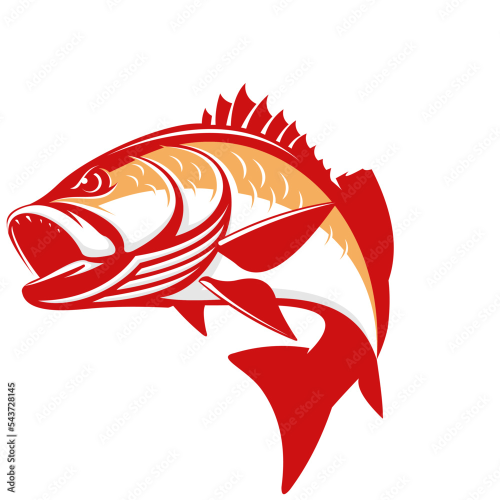 Snapper fishing Logo, unique and fresh snapper fish jumping out of the ...