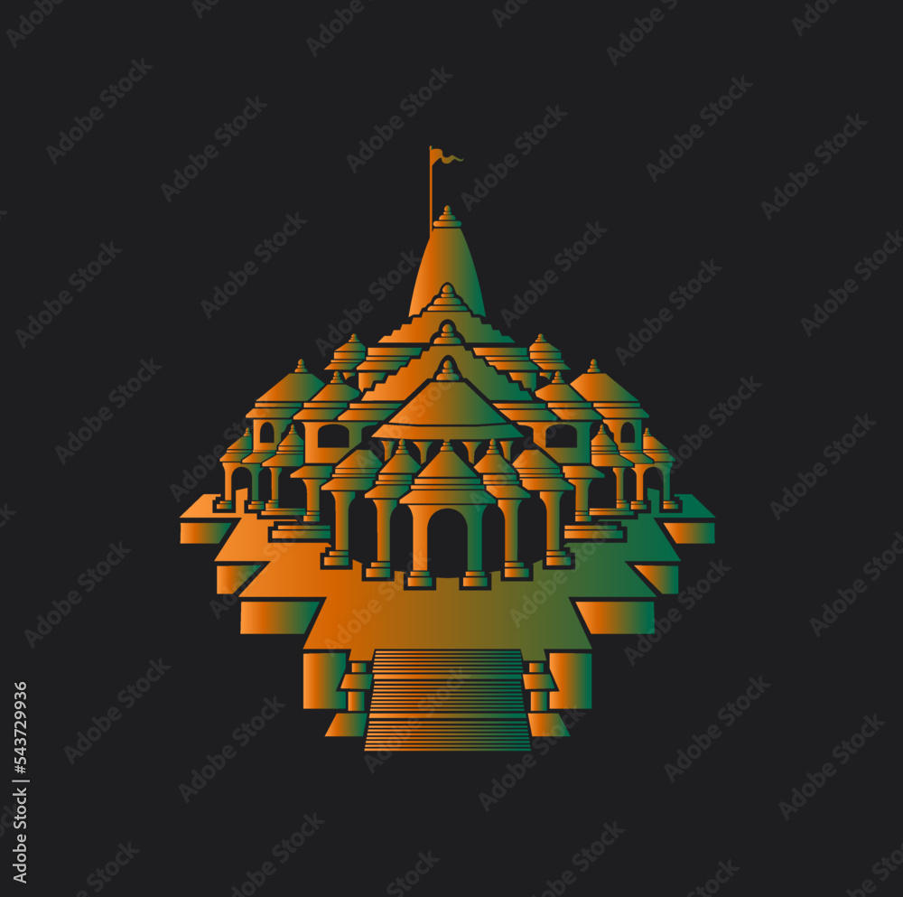 Lord Shri Ram Mandir vector colorful icon. Ram Mandir Ayodhya ...