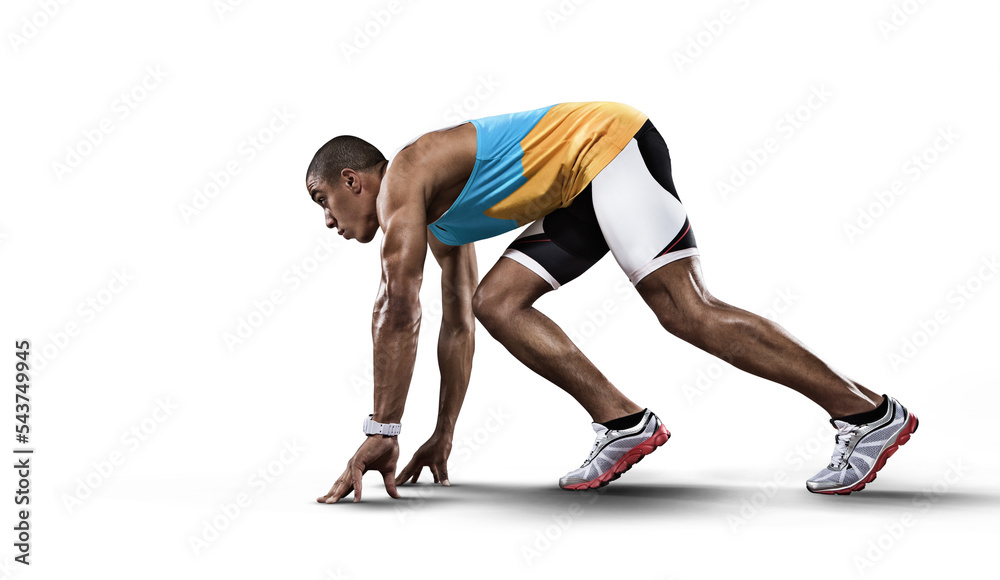 Sport transparent background. Sprinter leaving starting blocks on the ...