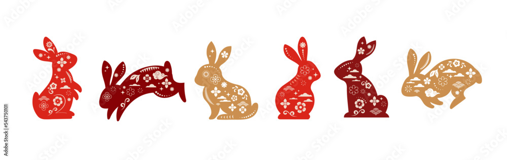 Collection of rabbits, bunnies illustrations. Chinese new year 2023 ...