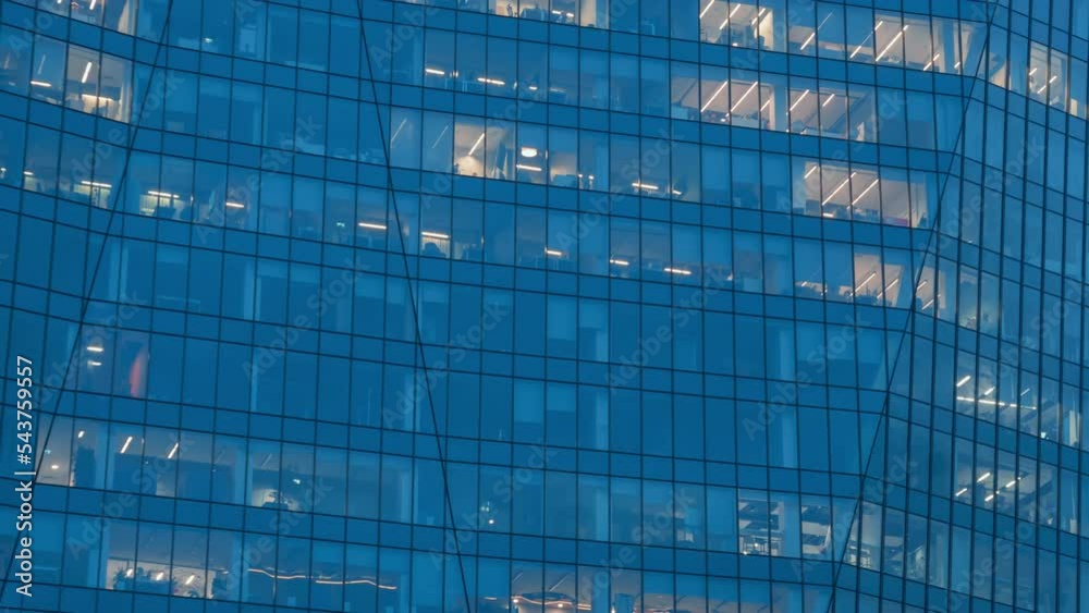 Day to night transition blinking office window lights time-lapse ...