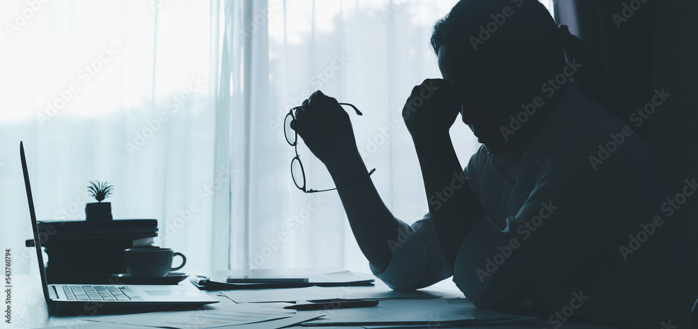 Stress business woman person from hard work, depression in office ...